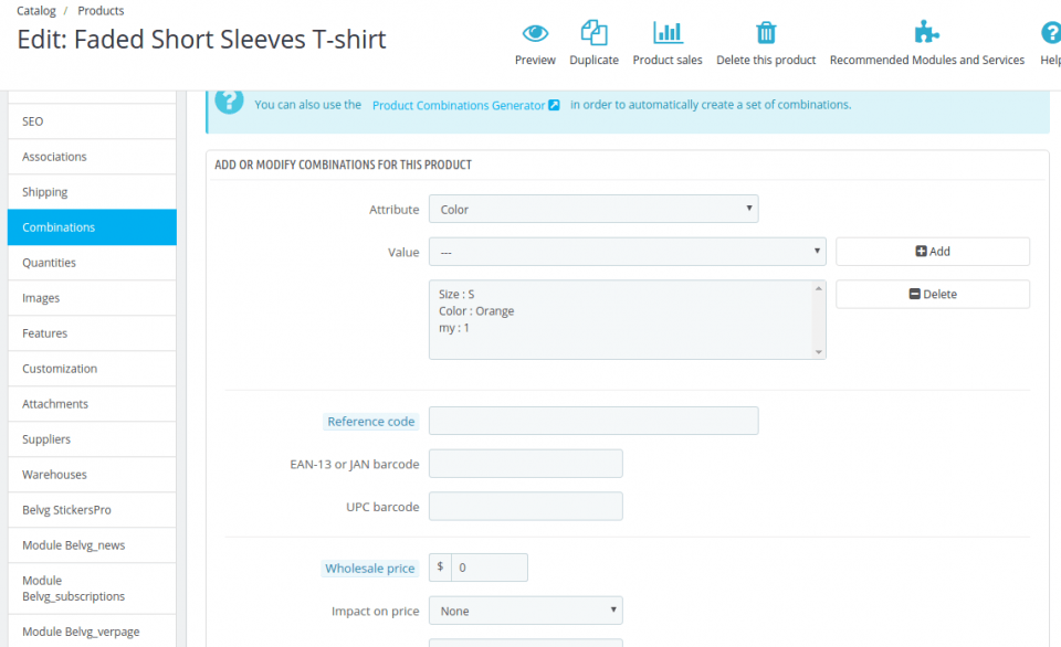 How to Add Product Combinations With Discounts on a Product Page in Prestashop | BelVG Blog
